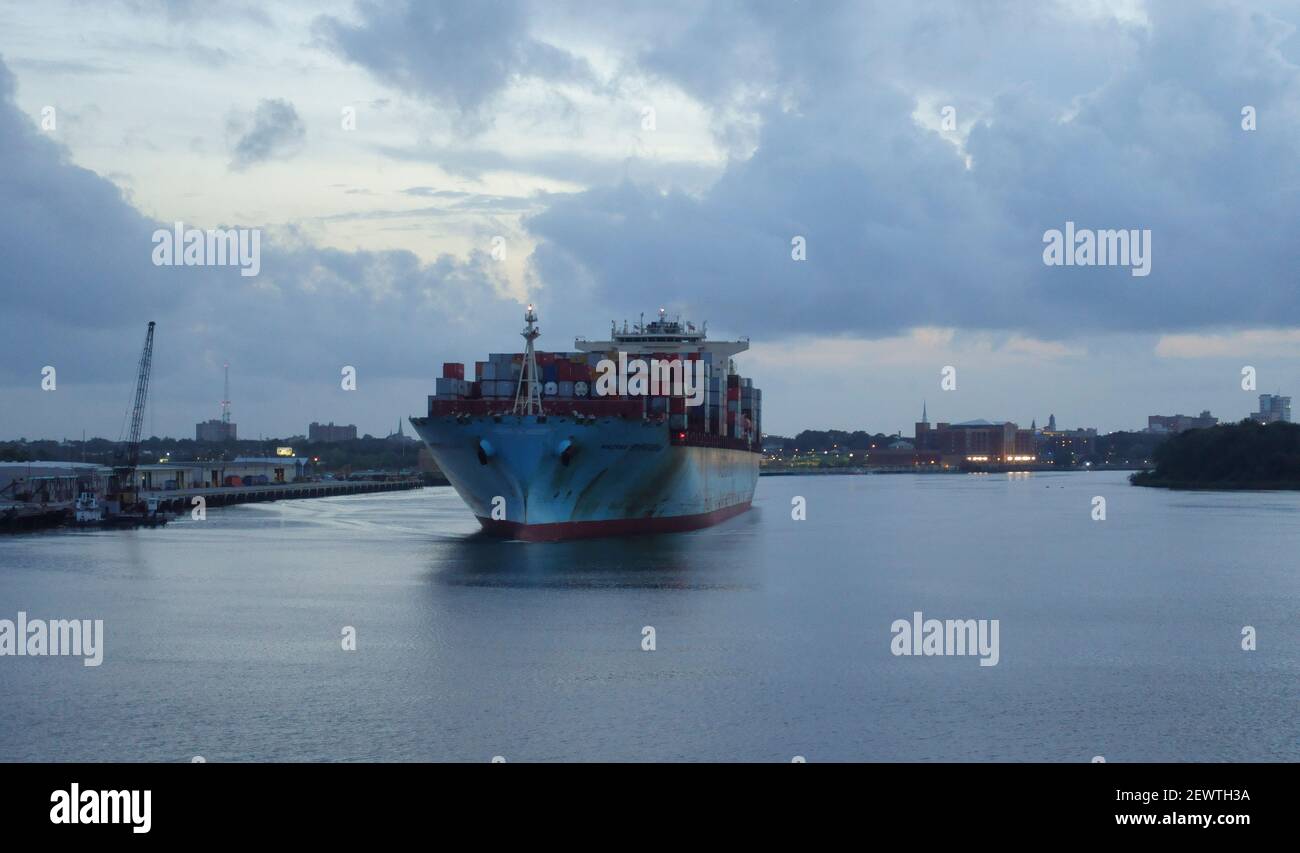 Container ship on the Savannah River Savannah Georgia USA Stock Photo ...