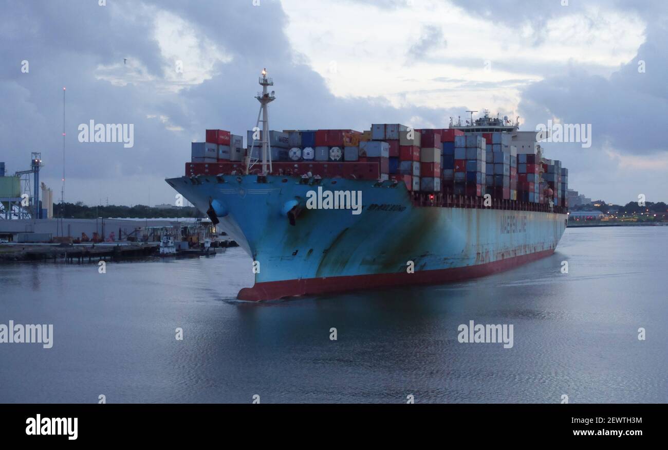 Container ship on the Savannah River Savannah Georgia USA Stock Photo ...