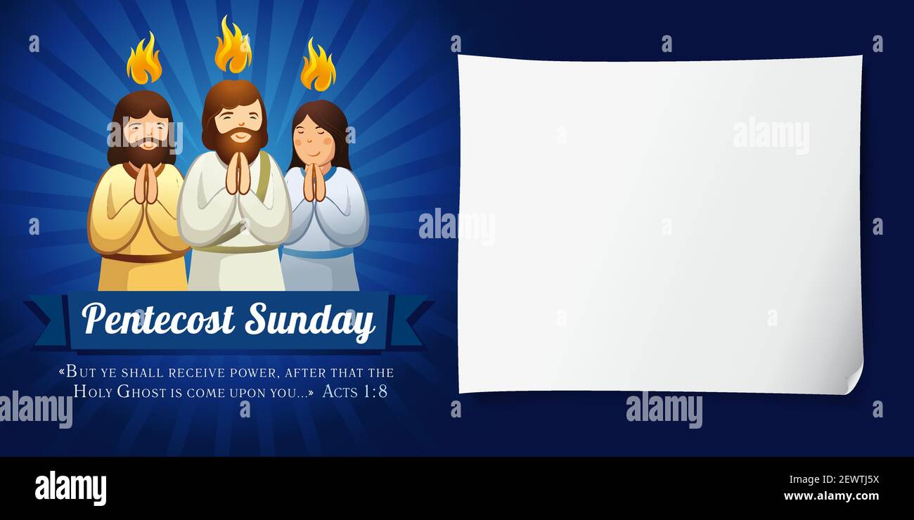 Pentecost Sunday greetings. Praying men vector round illustration. Holy ...