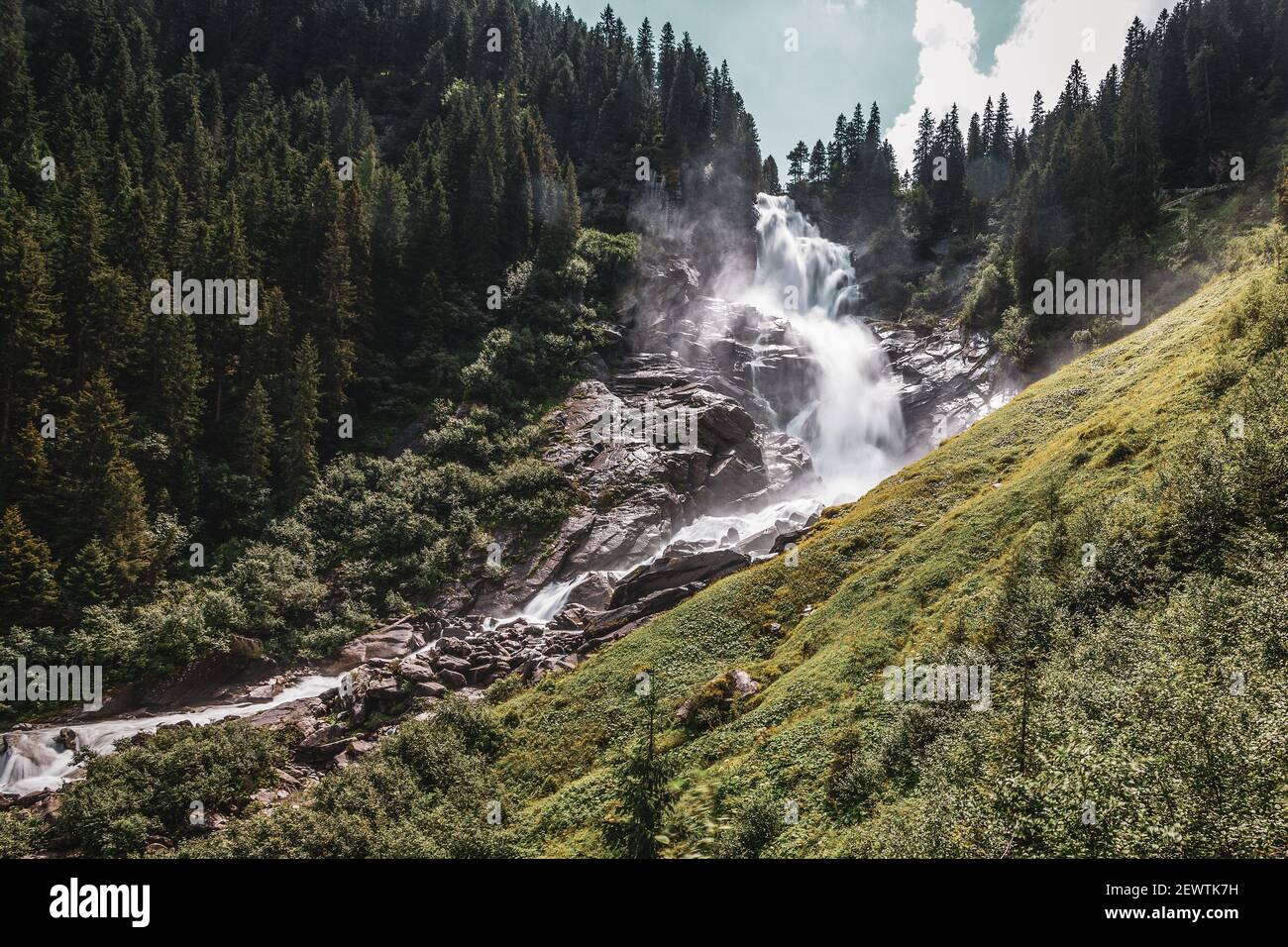 Panoramic view of the Krimml Waterfalls, the highest waterfalls in ...