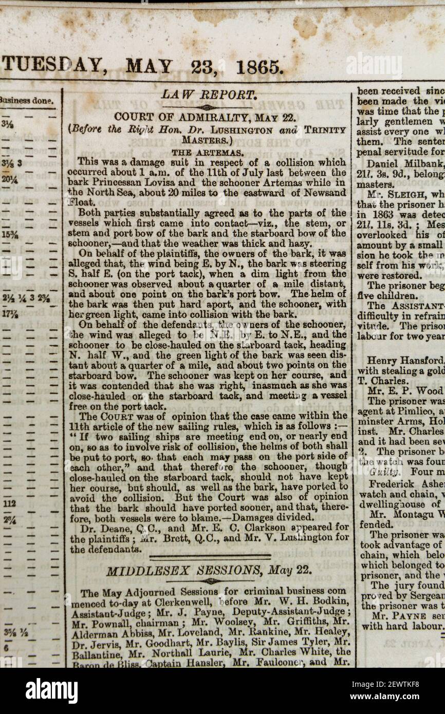 Law Report for events from the Court of Admiralty (for a North Sea ...