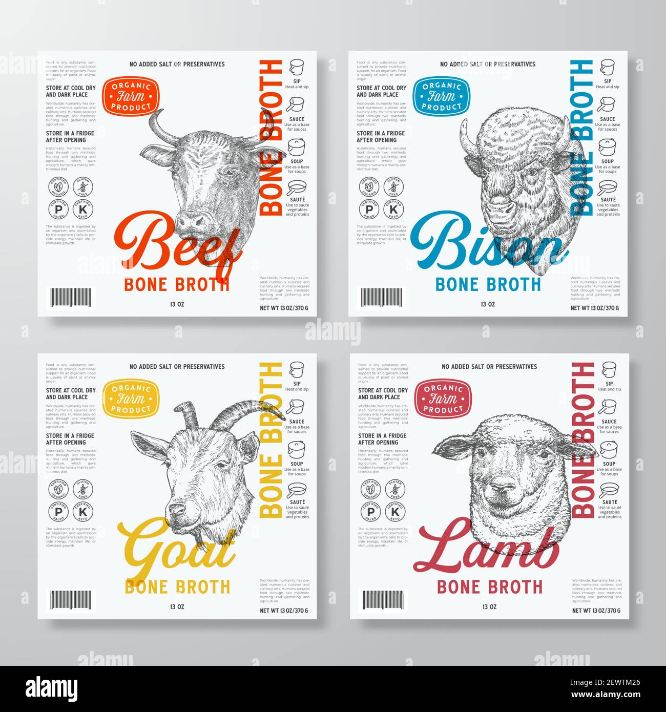 Bone Broth Label Templates Set. Abstract Vector Food Packaging Design ...