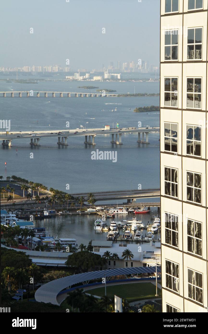 Miami, FL, USA. View from Downtown Miami over the Biscayne Bay, with ...
