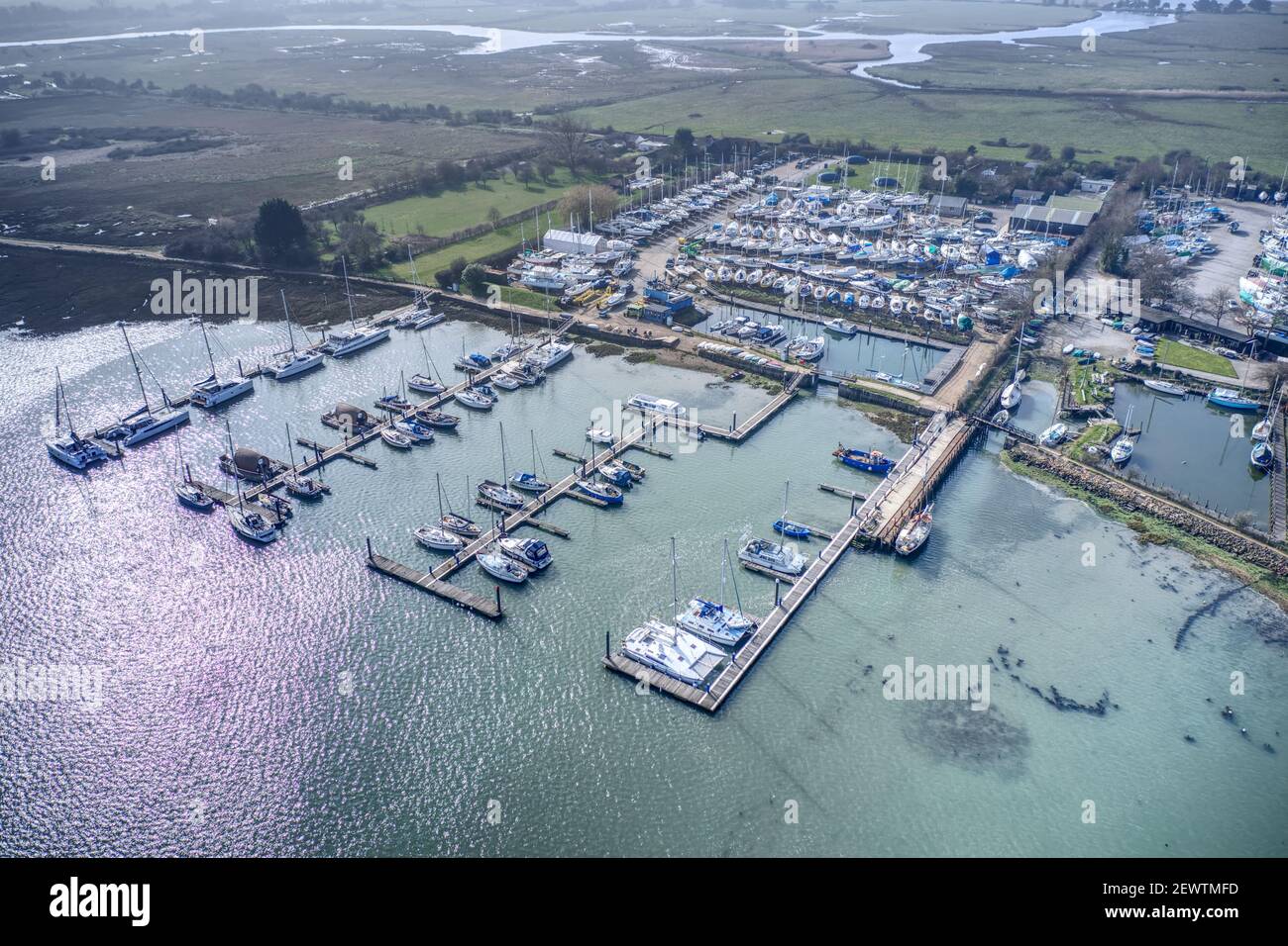 Aerial view of Thornham Marina near Emsworth on Prinsted Bay in the ...