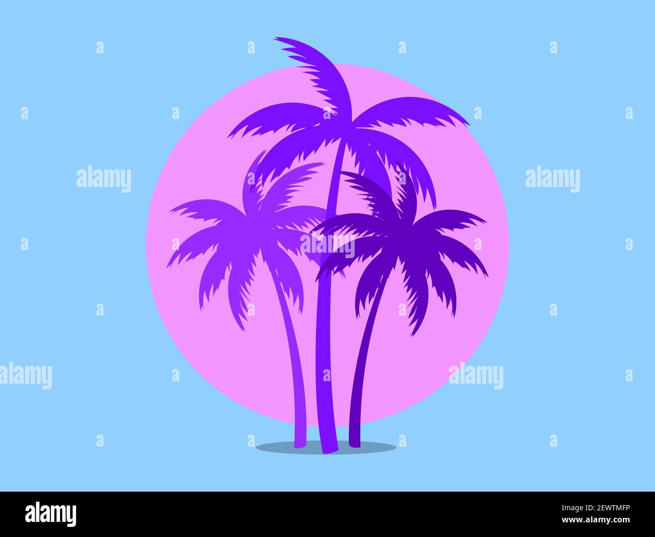 Palm trees against a pink sun in the style of the 80s. Synthwave and ...