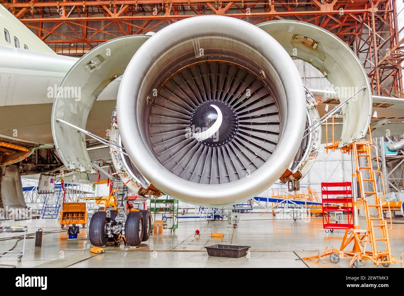 Industrial conceptual theme view. Repair and maintenance of aircraft ...