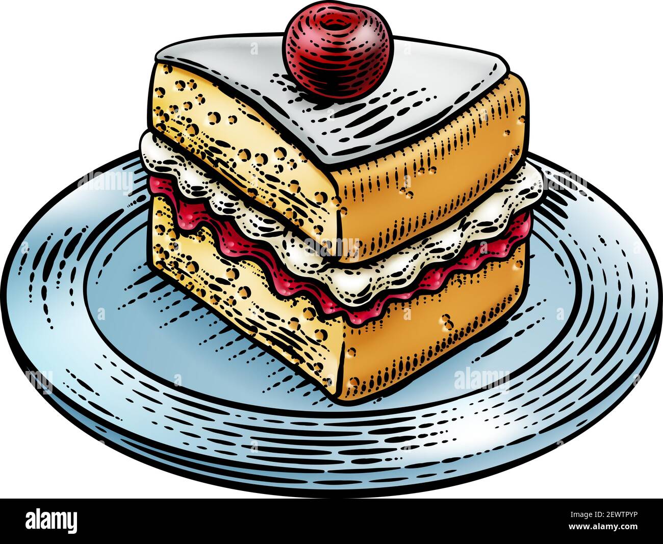 Cake Sponge Slice Jam Cream Woodcut Drawing Stock Vector Image & Art ...