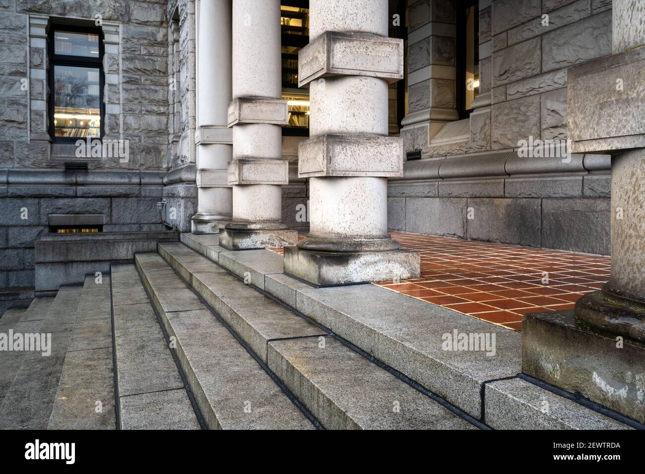 The wet stairs of The British Columbia Parliament Buildings in Victoria ...