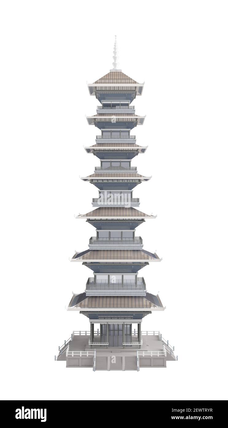 seven storey japanese building isolated on white. 3d rendering Stock ...