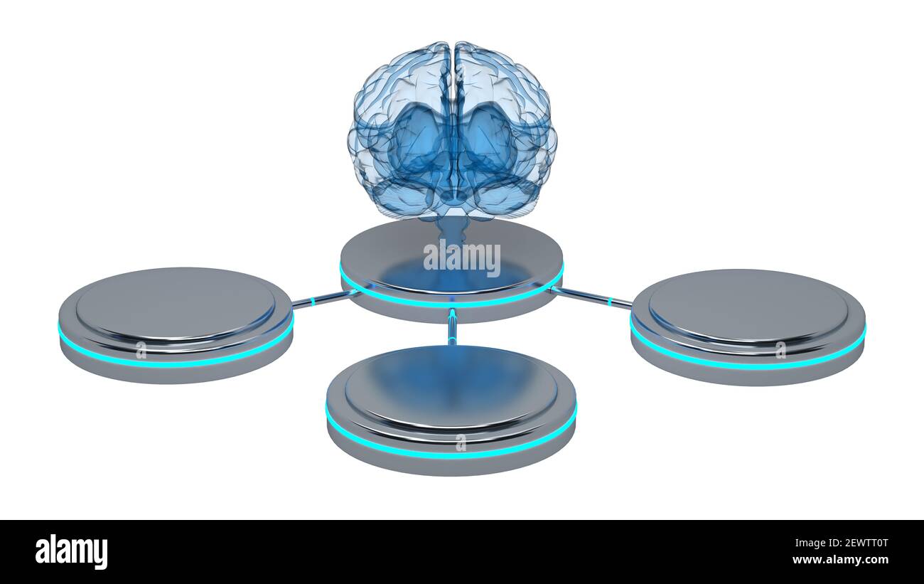 front view of the brain x-ray with three mock up pedestals around. 3d ...