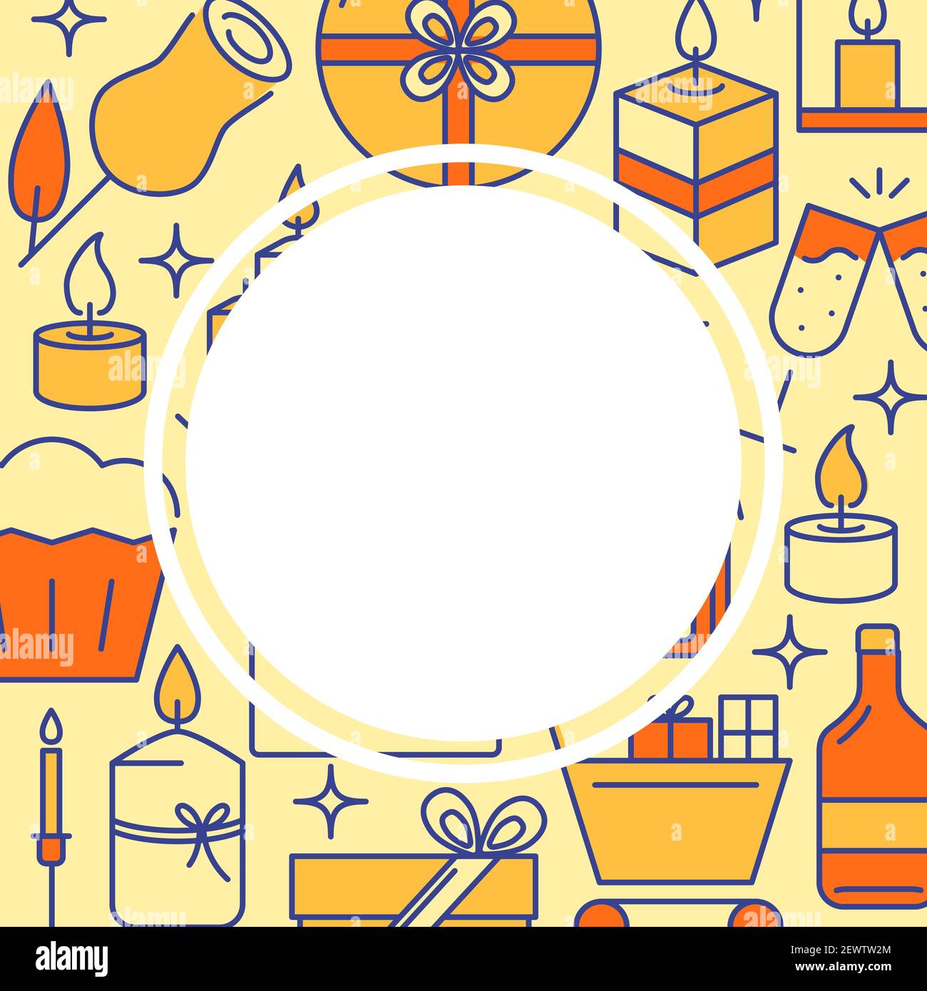 Holiday poster template in line style with place for text. Bright ...