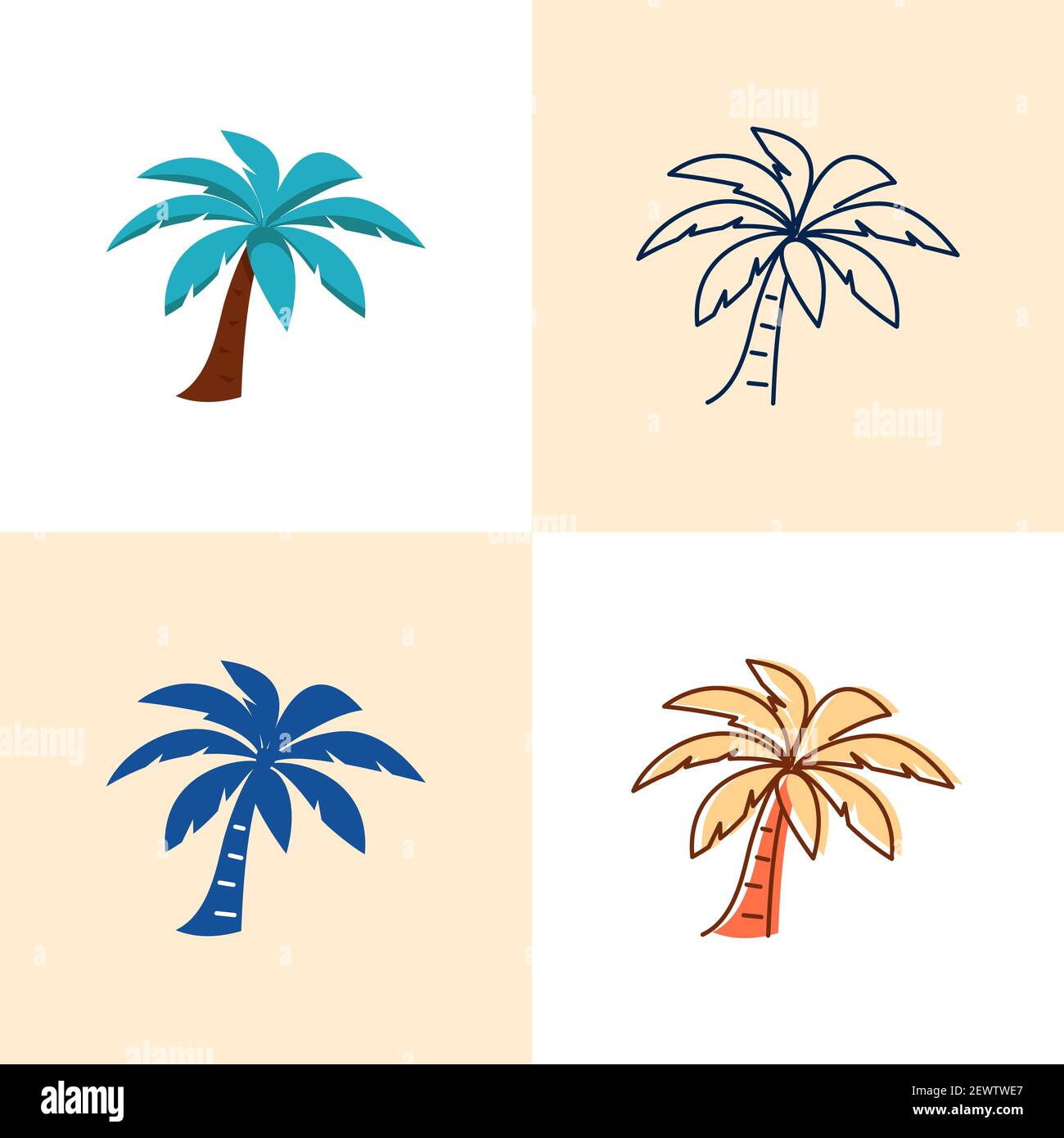 Palm tree icon set in flat and line style. Exotic tropical plant symbol ...