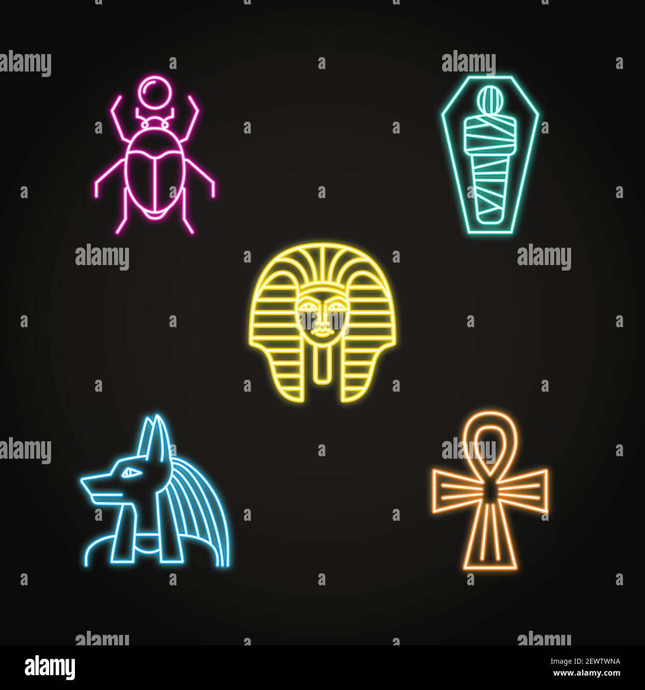 Egypt icons set in neon line style. Traditional country symbols. Vector ...