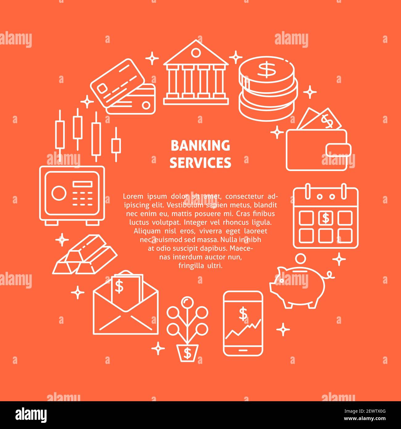 Banking services round concept in line style. Money and investment ...