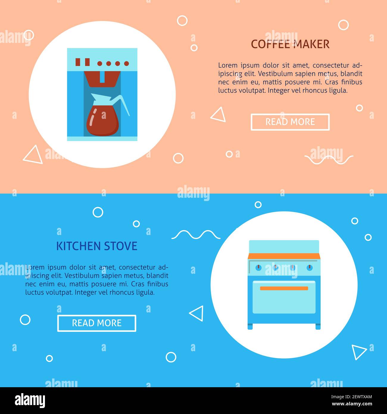 Kitchen equipment concept flyer templates in flat style. Coffee maker ...