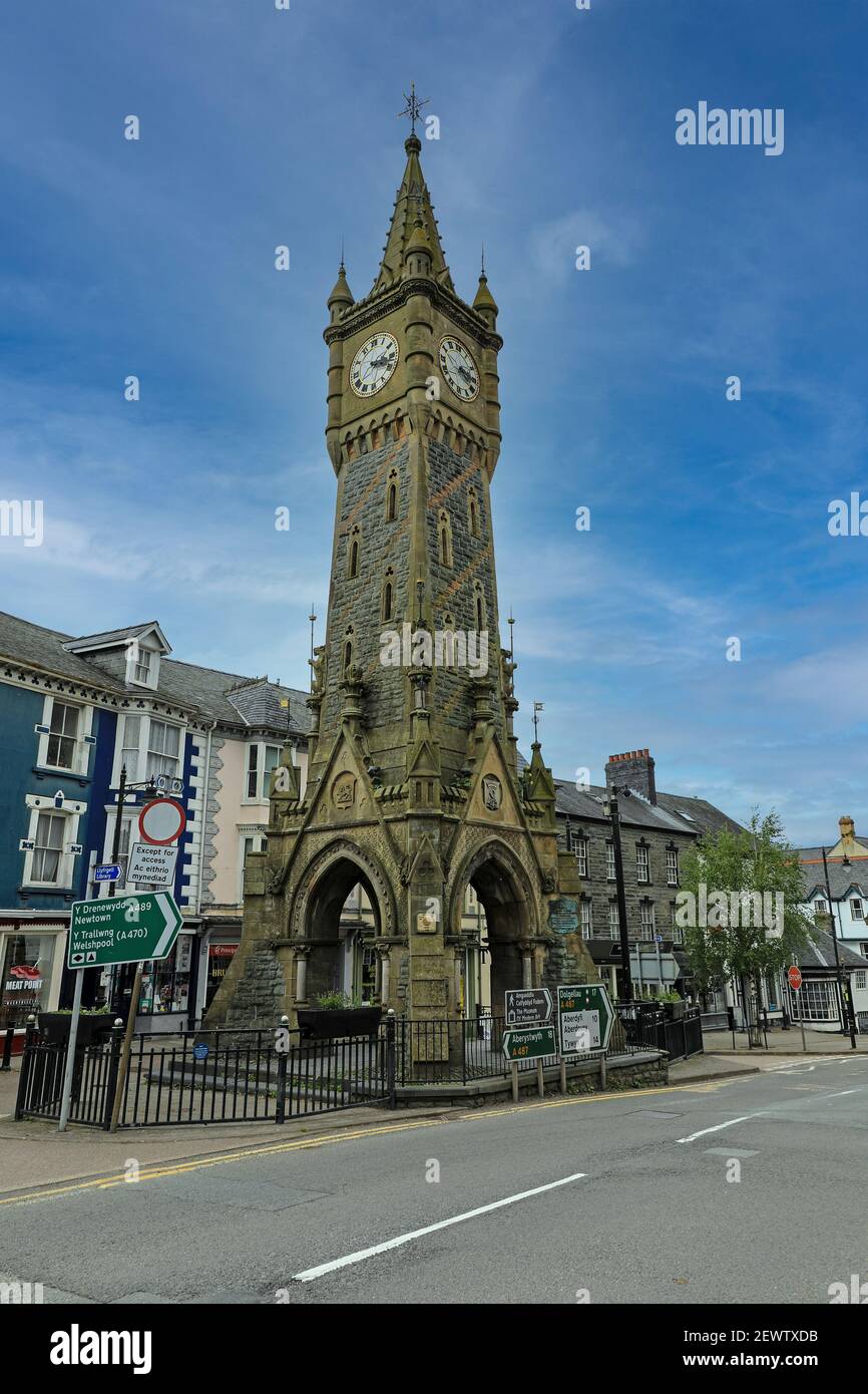 Machynlleth Town Clock on Penralt Street, Machynlleth, Wales, UK Stock ...