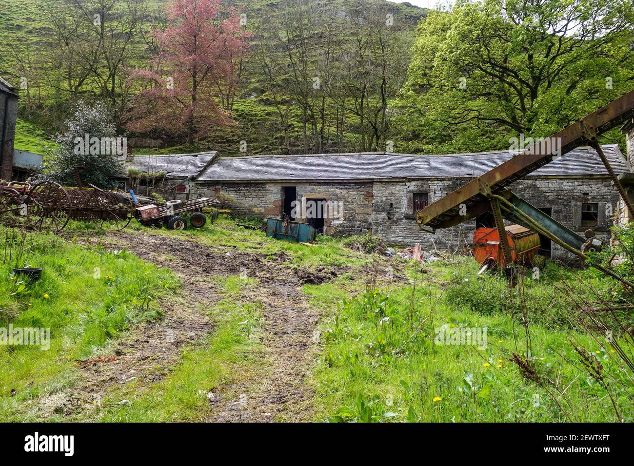 Old derelict farm buildings at Narrowdale, Staffordshire, England, UK ...