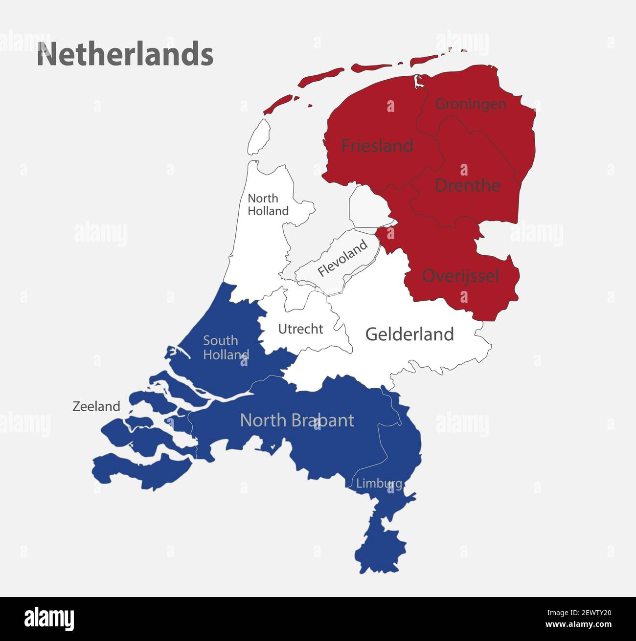Map of the Netherlands in the colors of the flag with administrative ...