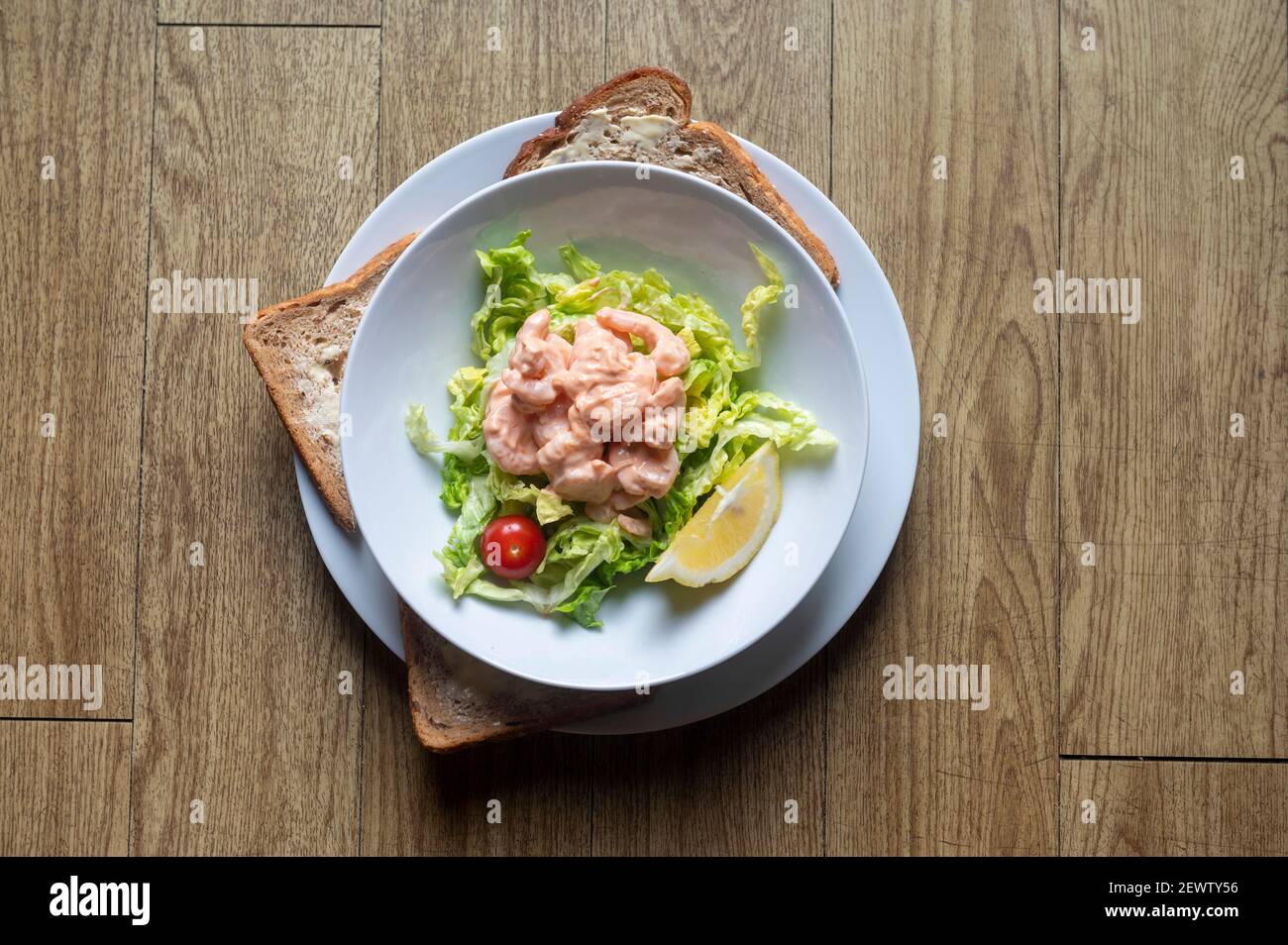 Prawn Cocktail with Mary Rose sauce, lettuce, tomato, brown bread and ...