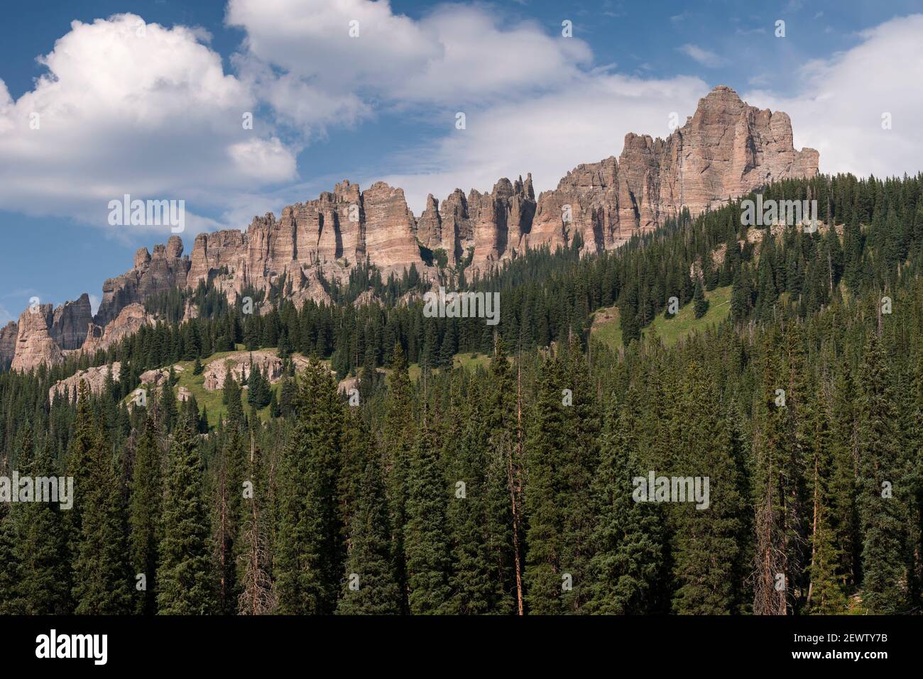 12,260 Foot (3,737 Meter) Turret Ridge rises above the Cimarron Valley ...