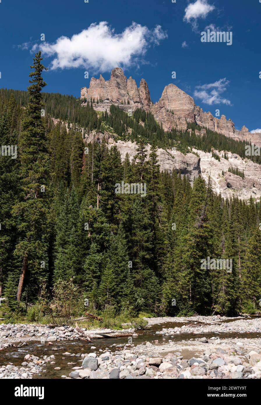 West Fork of The Cimarron River in Mid Summer. Pinnacle rock formations ...