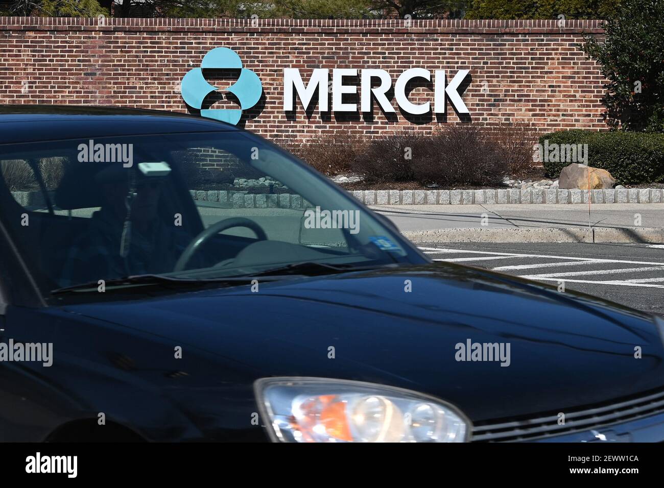 A view of Merck & Co. Pharmaceutical company name and logo outside ...