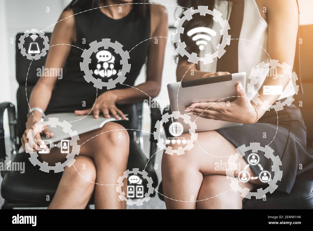 Internet of Things and Communication Technology Concept - Modern graphic interface showing smart ...