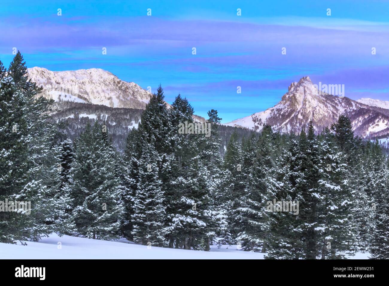 morning light over the bridger mountains in winter near bozeman ...