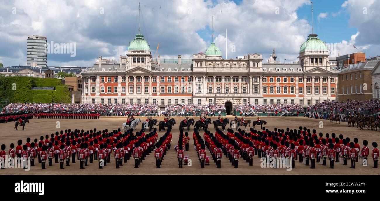 Guardsmen and women marching during Trooping the Colour annual military ...