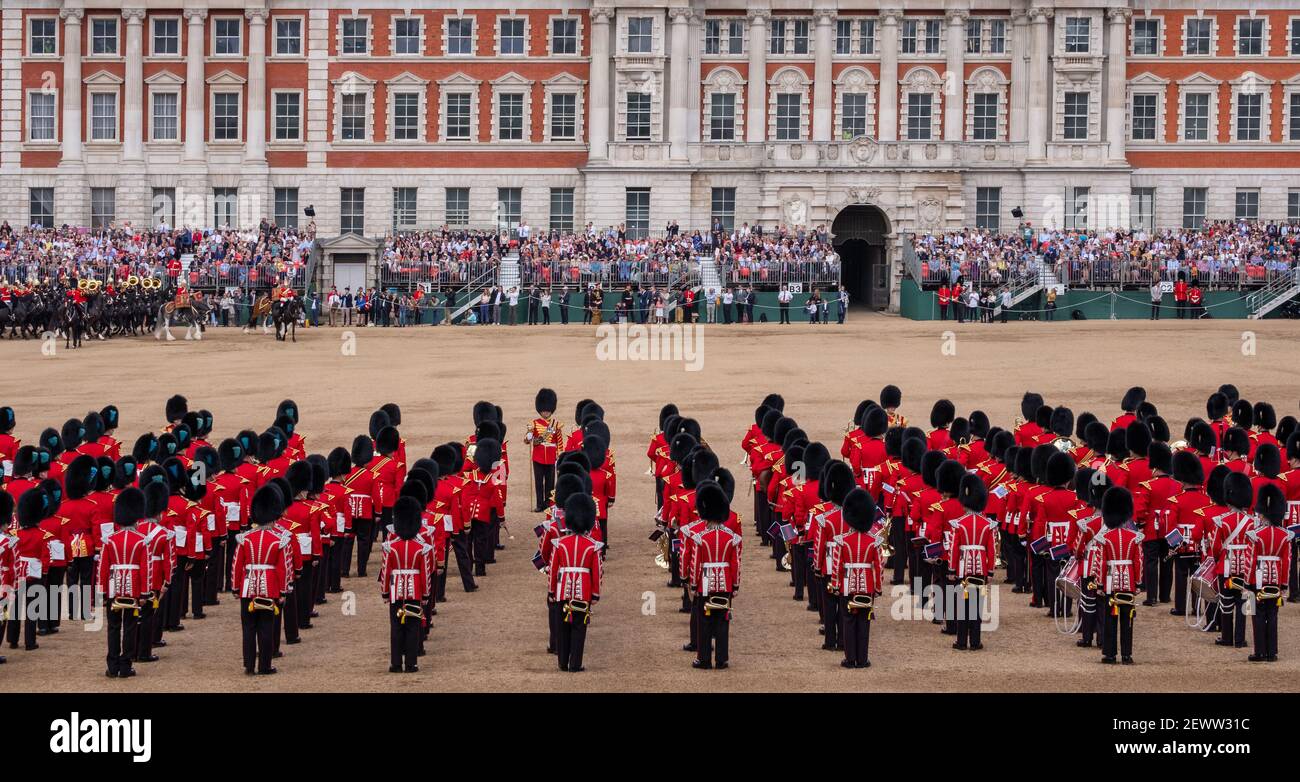 Guardsmen and women marching during Trooping the Colour annual military ...