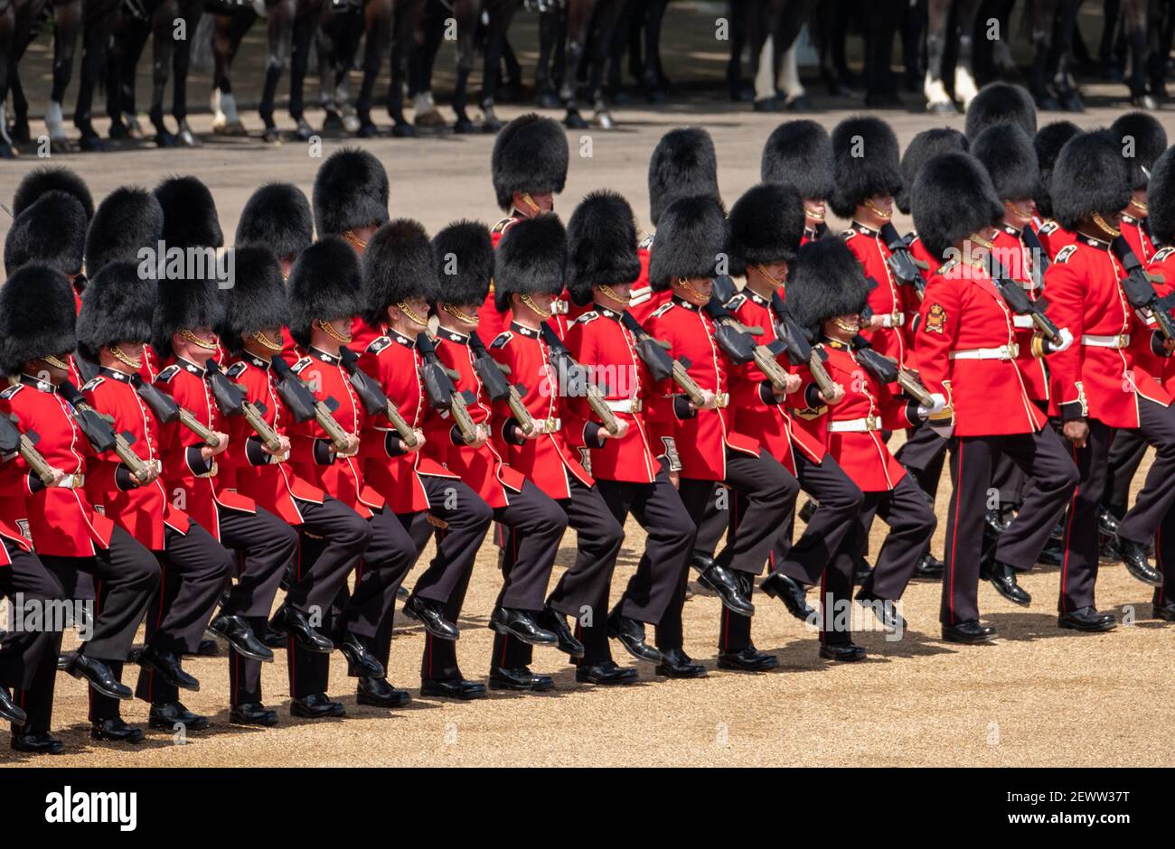 Guardsmen and women marching during Trooping the Colour annual military ...