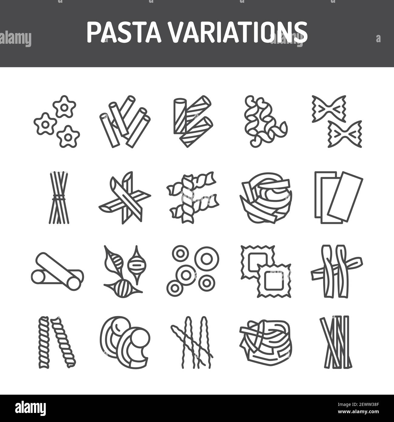 Original italian pasta variations black line icons set Stock Vector ...