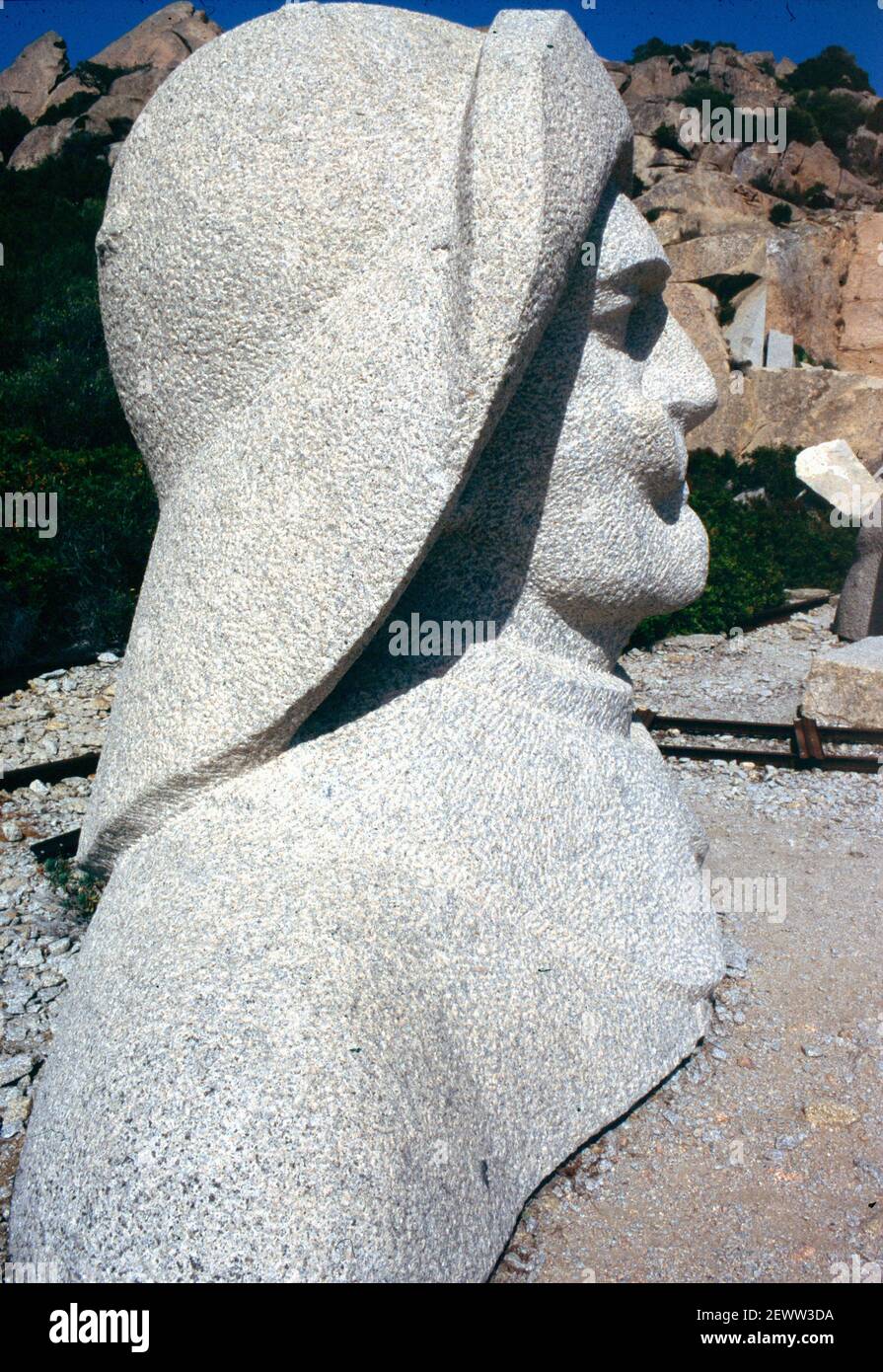 Santo Stefano Island, Sardinia, Italy. The unfinished statue (scanned ...