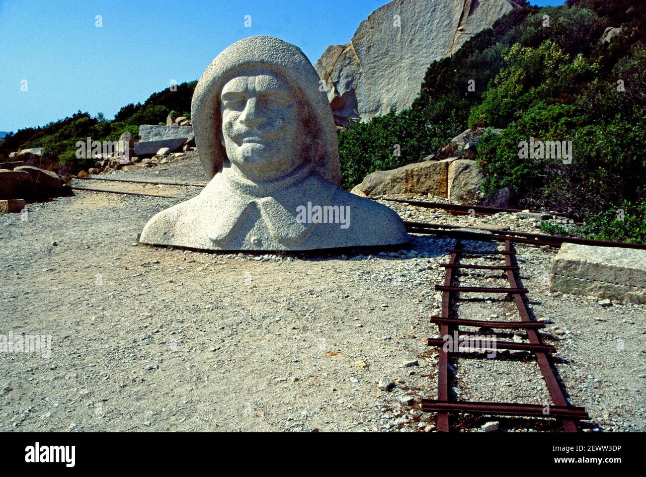 Santo Stefano Island, Sardinia, Italy. The unfinished statue (scanned ...