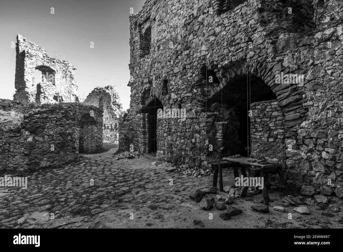 Ruined 13th century castle Black and White Stock Photos & Images - Alamy