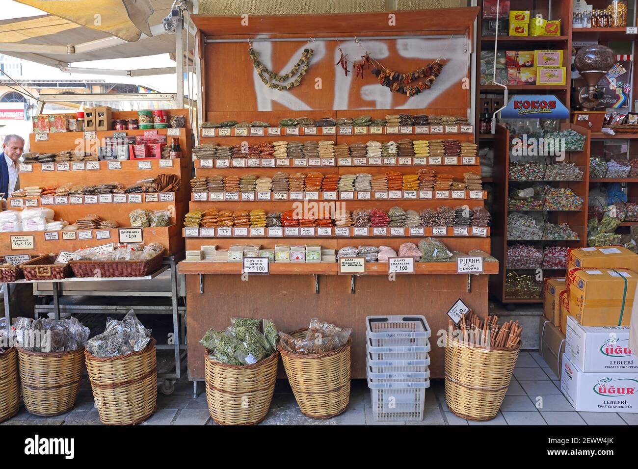 Athens, Greece - May 05, 2015: Spices and Herbs Shop at Central Market ...