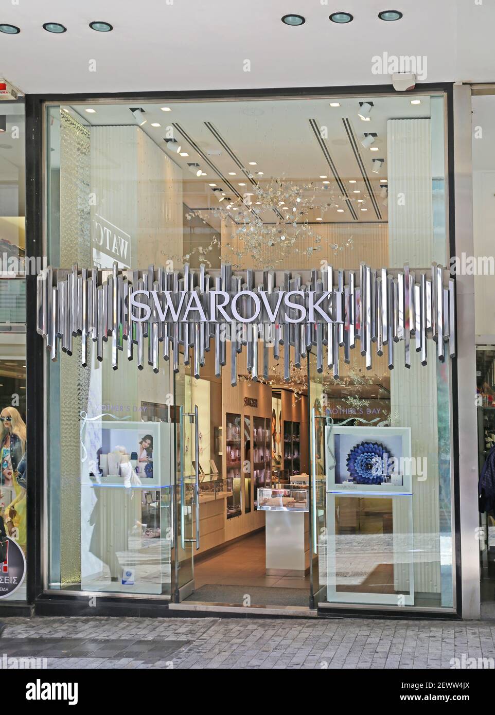 Athens, Greece - May 05, 2015: Swarovski Luxury Shop Sign at Ermou ...