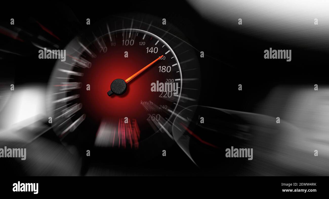 The speedometer of a modern car shows a high driving speed Stock Photo ...