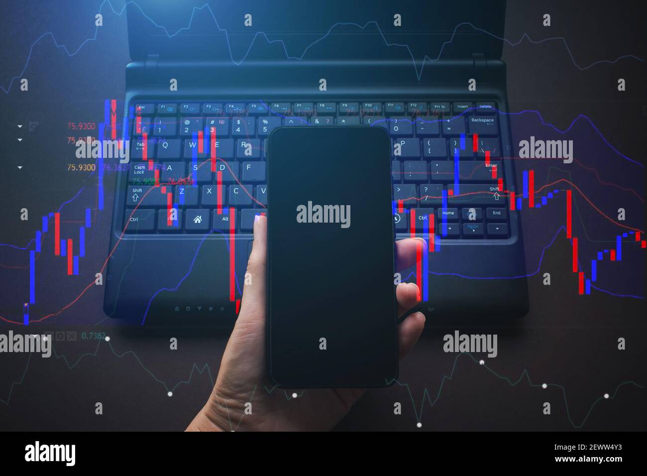 Investor analyzing stock market investments using smartphone. Making ...