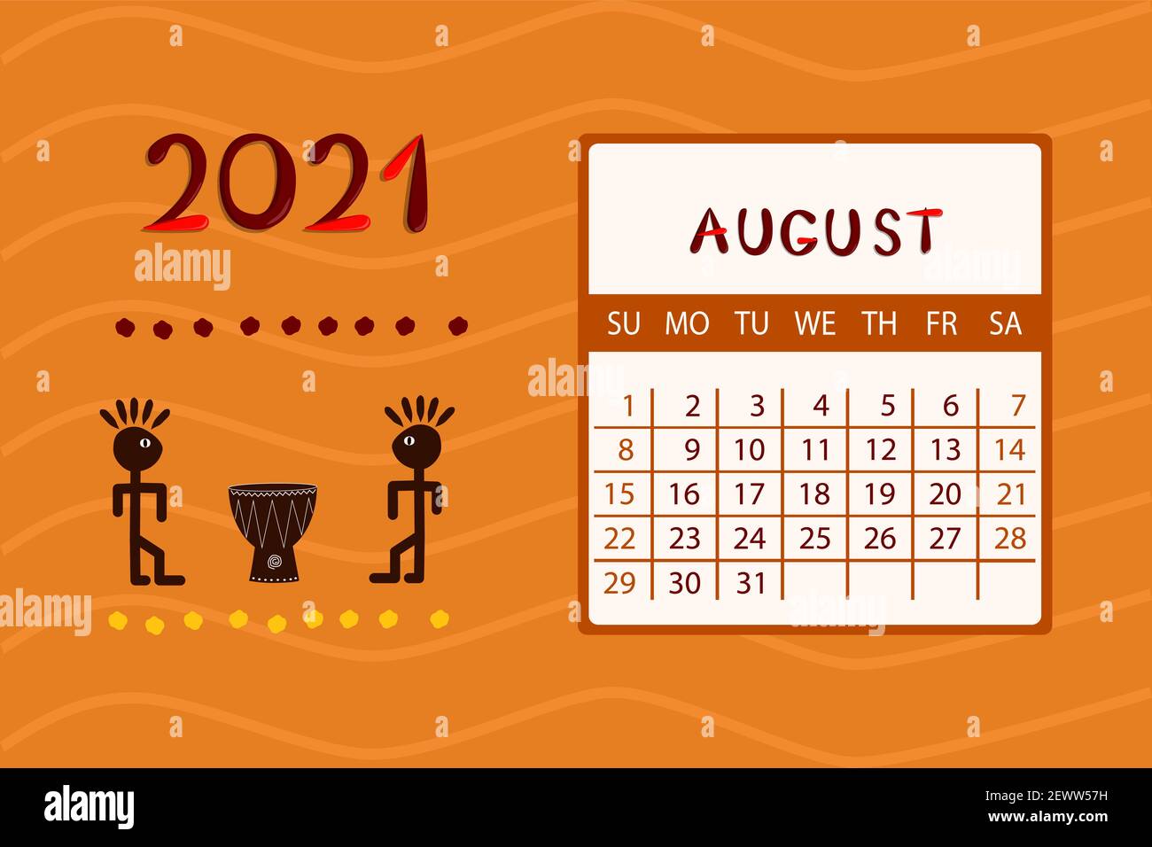 Calendar Africa for August 2021. Week starts on Sunday.Colorful design ...