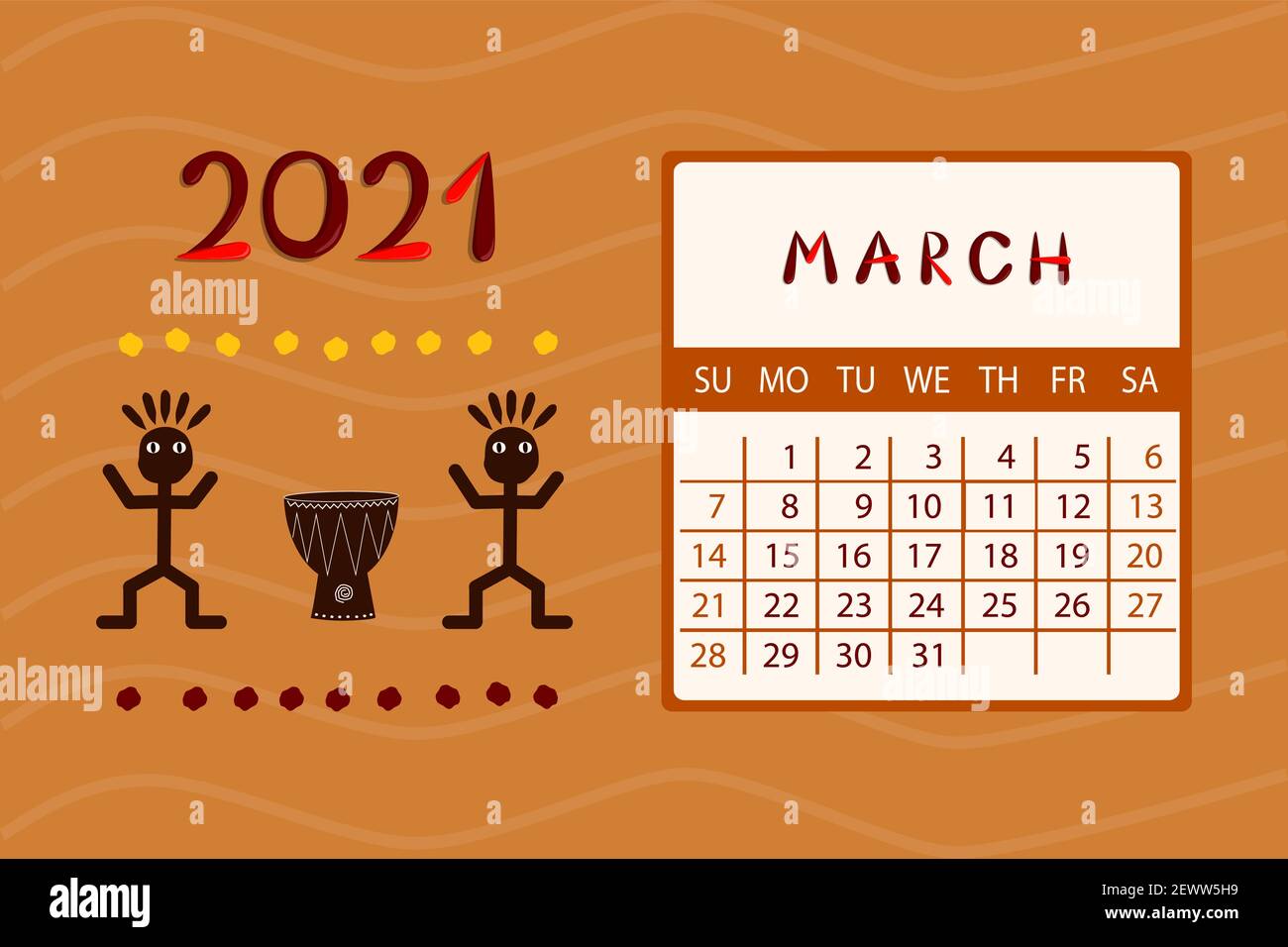 Calendar Africa for March 2021. Week starts on Sunday.Colorful design ...