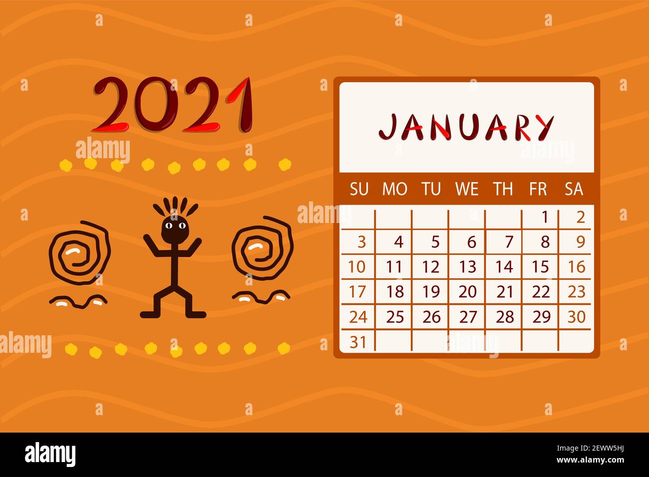 Calendar Africa for January 2021. Week starts on Sunday.Colorful design ...