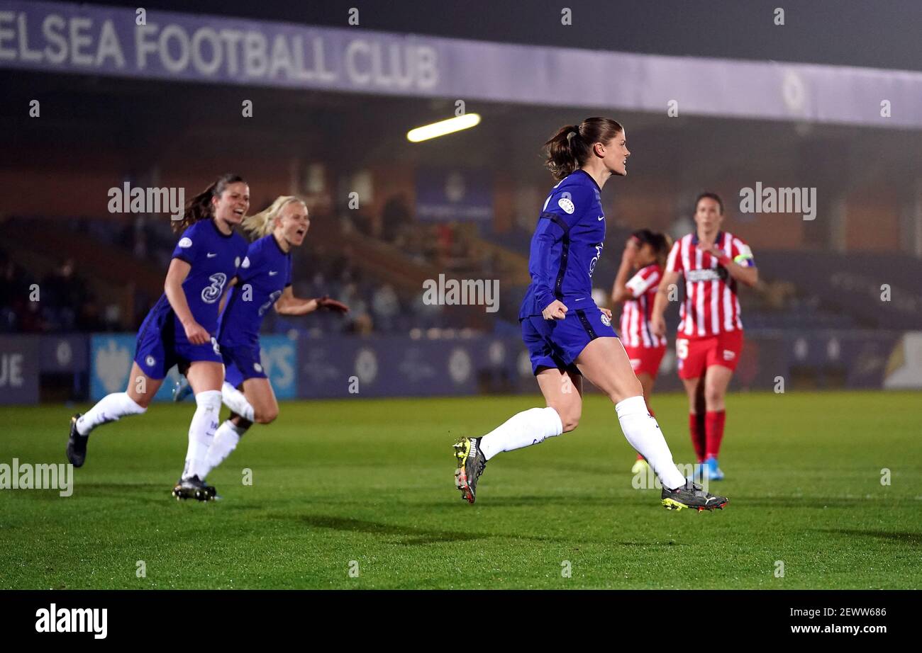 Chelsea’s Maren Mjelde celebrates scoring their side's first goal of ...