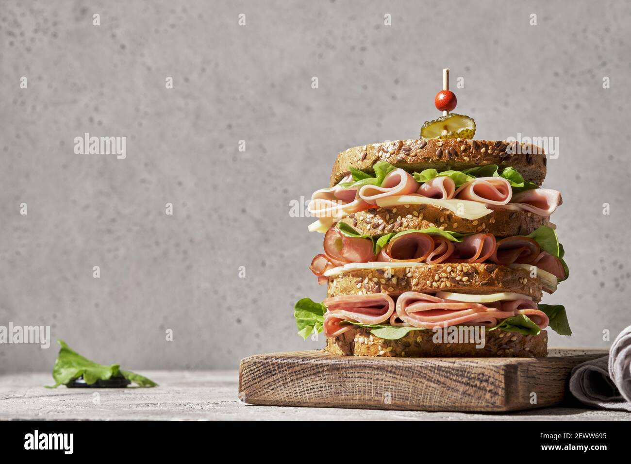 Fresh club sandwich with ham and cheese Stock Photo - Alamy