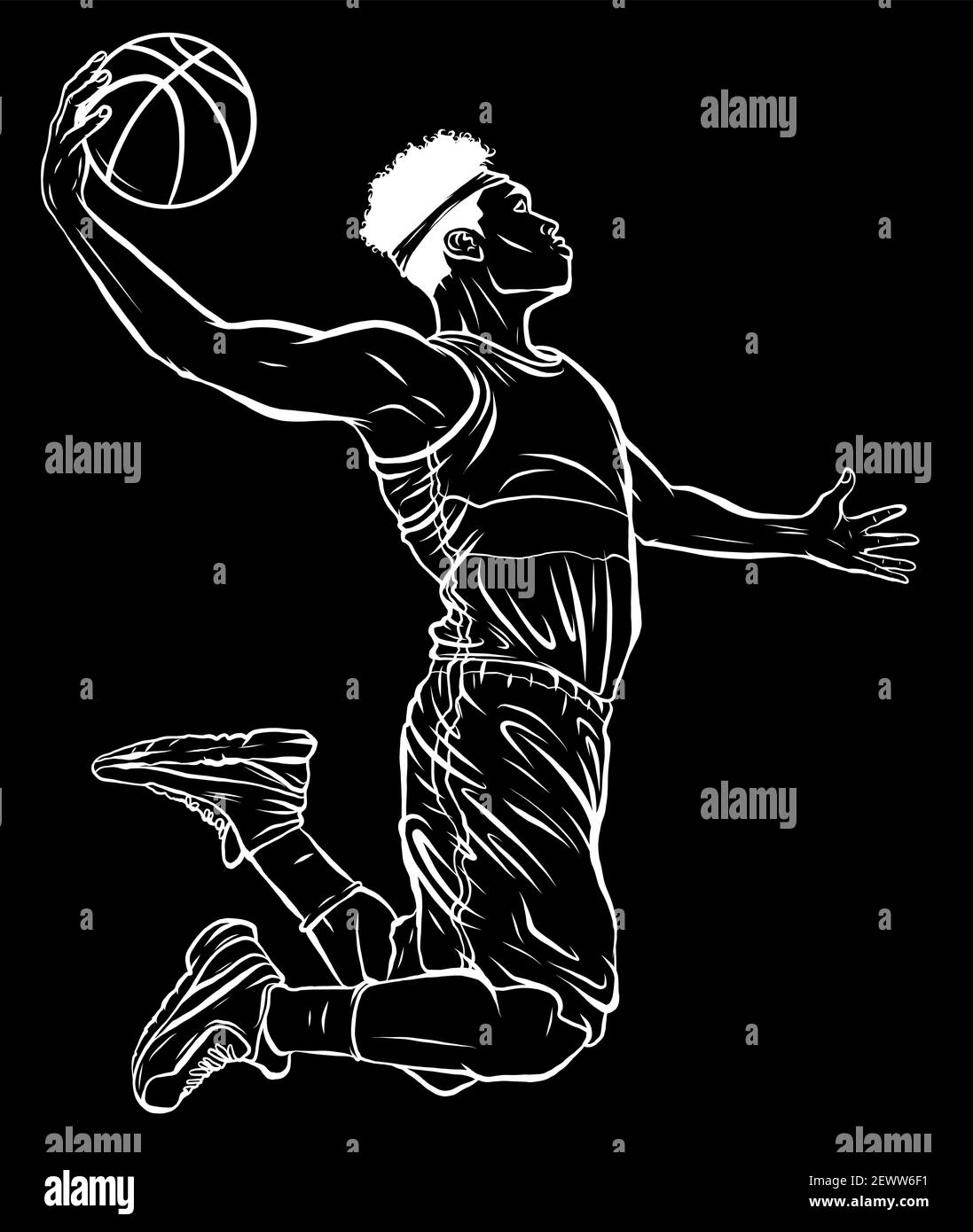 silhouette cartoon basketball player is moving dribble with a smile ...