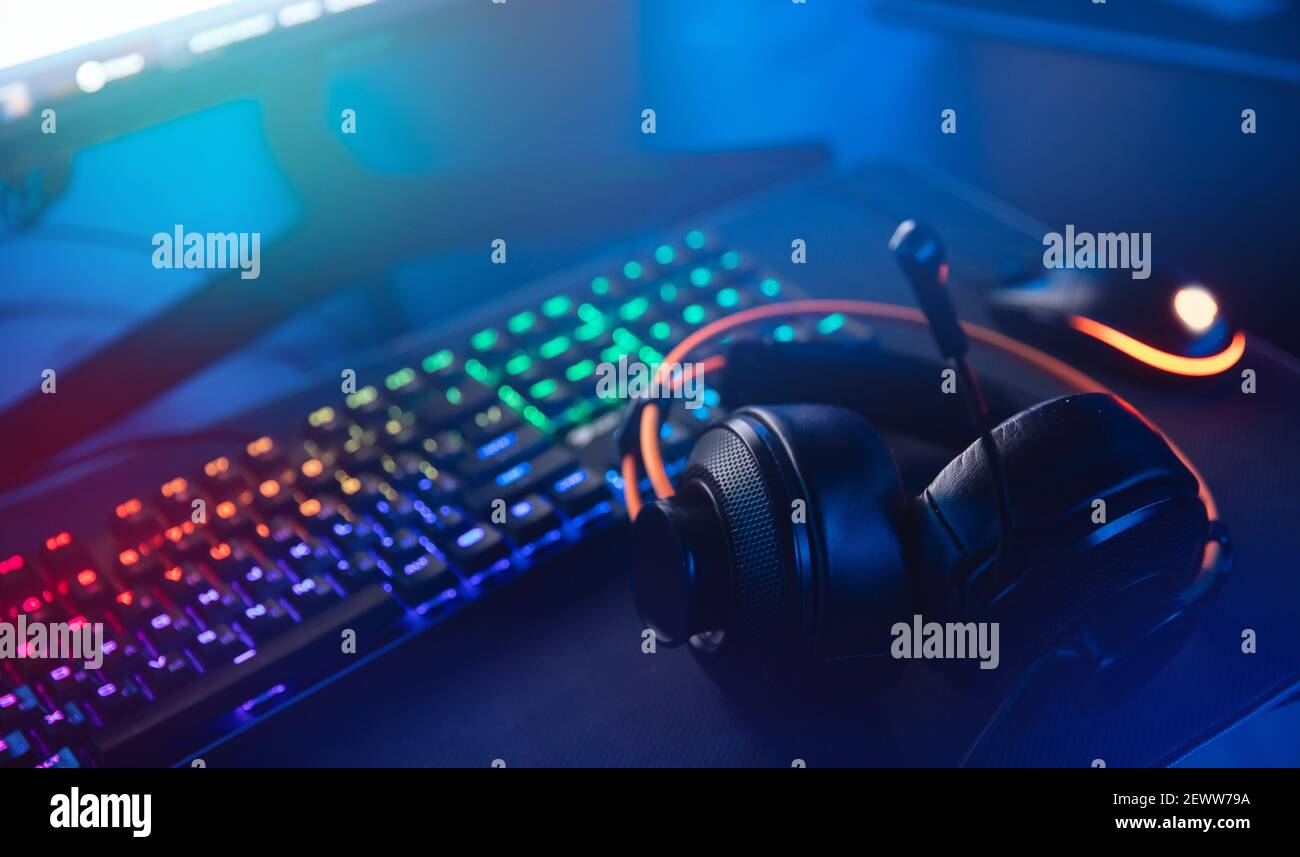 Workplace streamer professional gamer playing online games computer ...