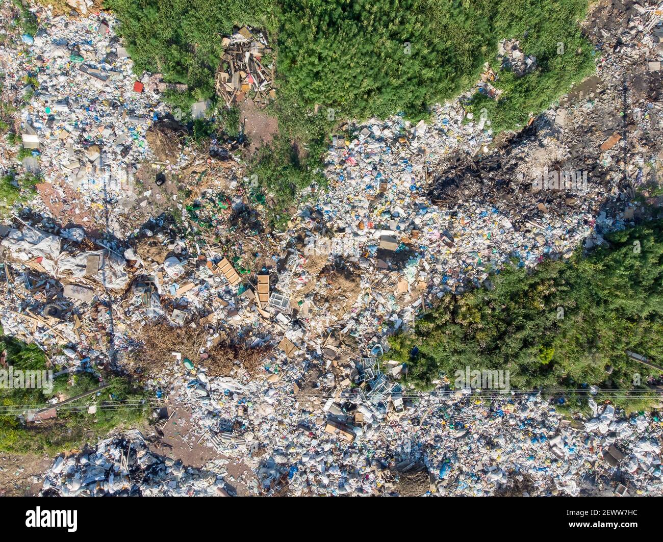 Land contamination with plastic bottles and bags. Open storage of solid ...