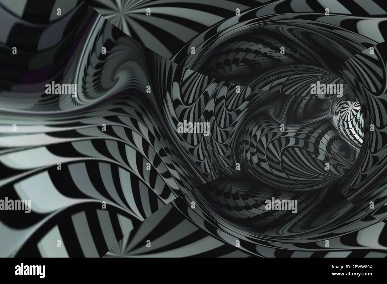 Abstract tunnel with black and white fluid pattern on the walls Stock ...
