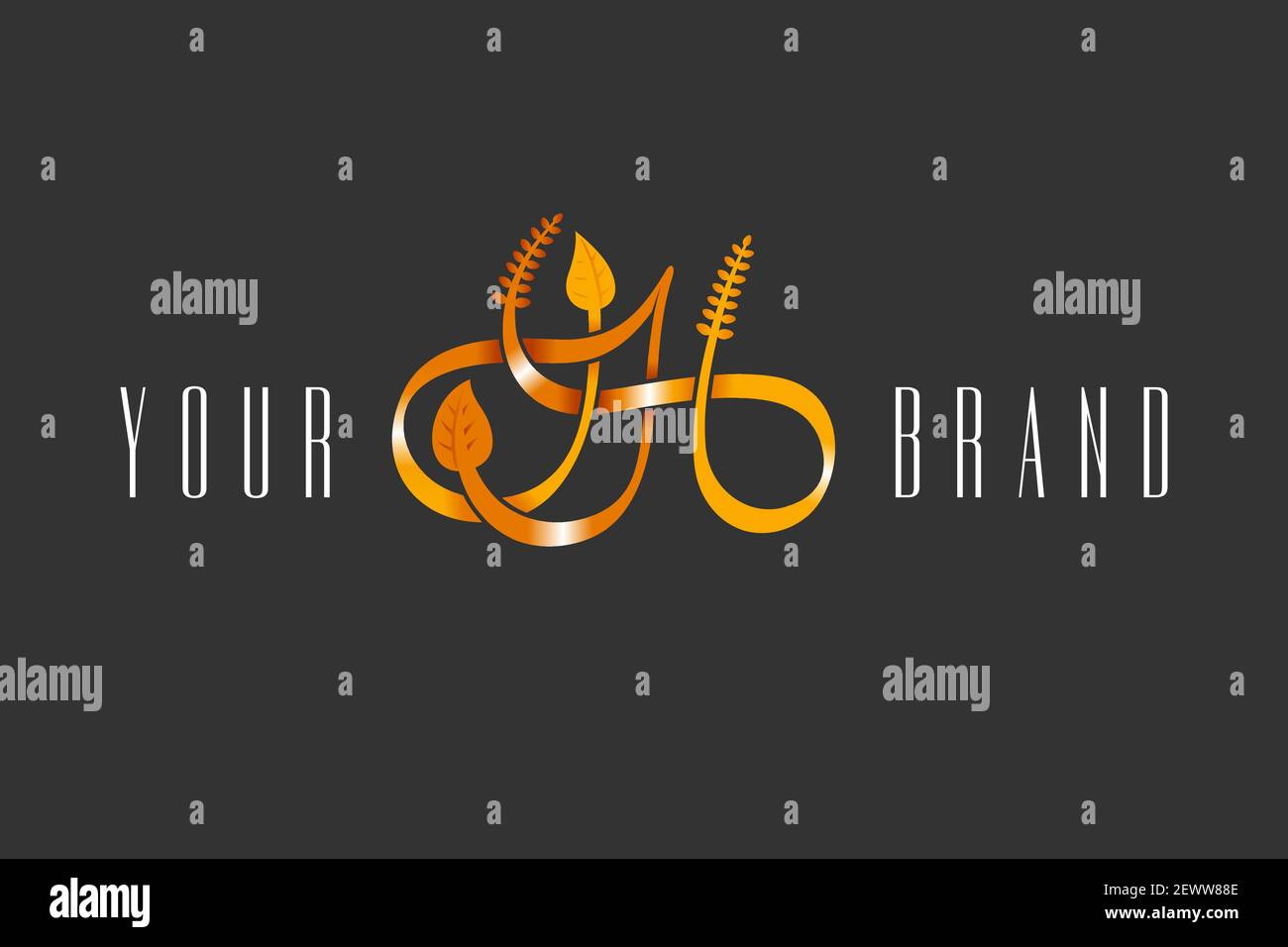 Golden floral initial luxury Y S H letter monogram. Handwriting ...