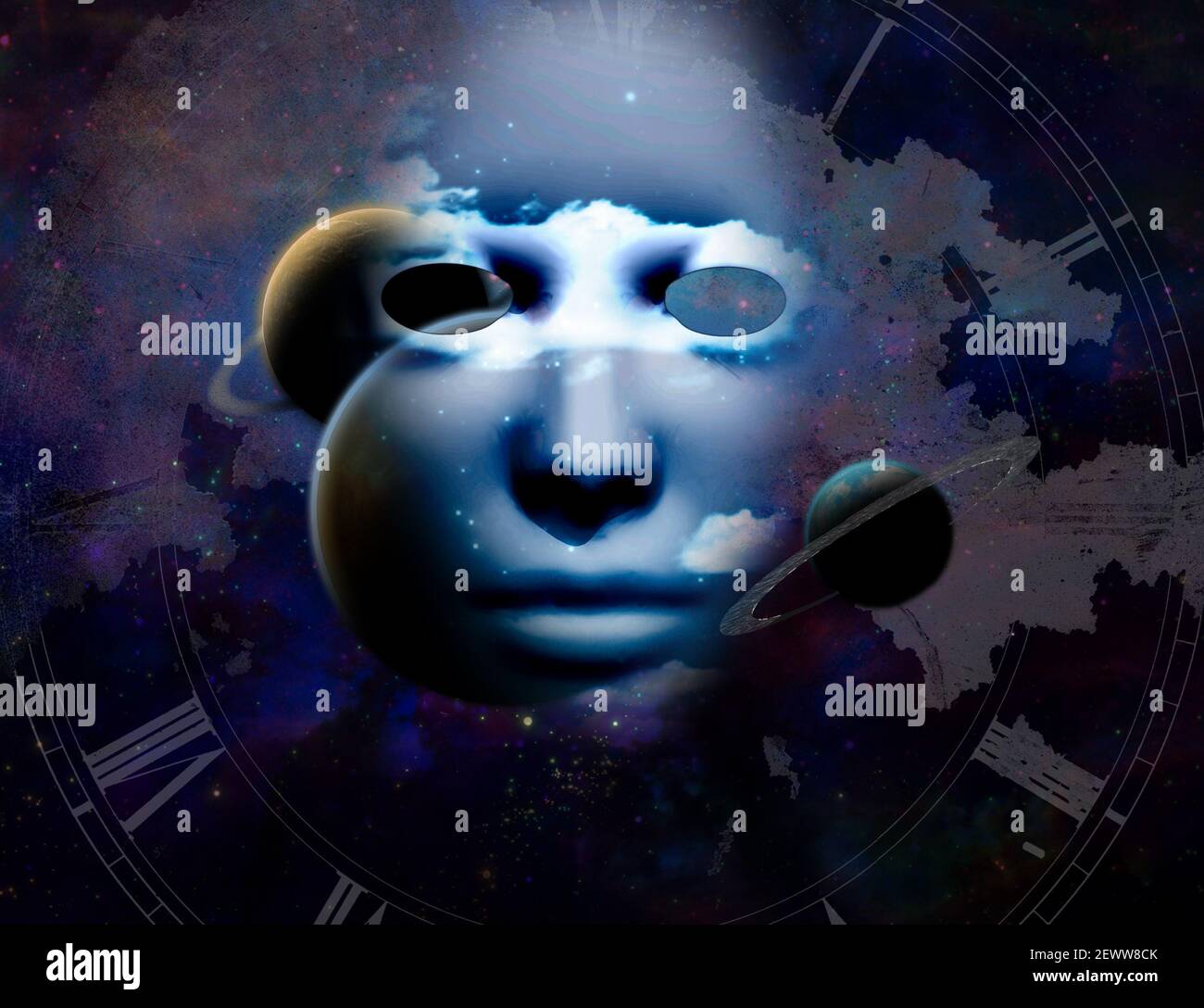 Mystic mask and clock face Stock Photo - Alamy